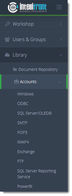 How do I setup a IMAP4 account in IntelliFront BI?