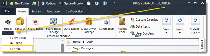 How do I setup Single Report Schedule for PBIRS in PBRS?