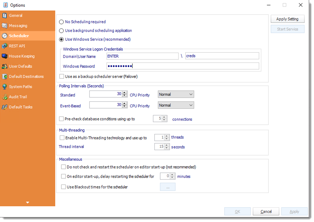 How do I configure the ATRS Scheduling Service?