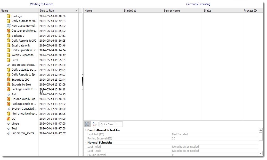 Where do I find a live view of running schedules in ATRS?