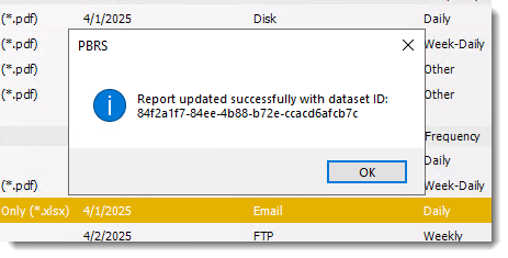 How do I use a Dataset ID in a Power BI schedule?