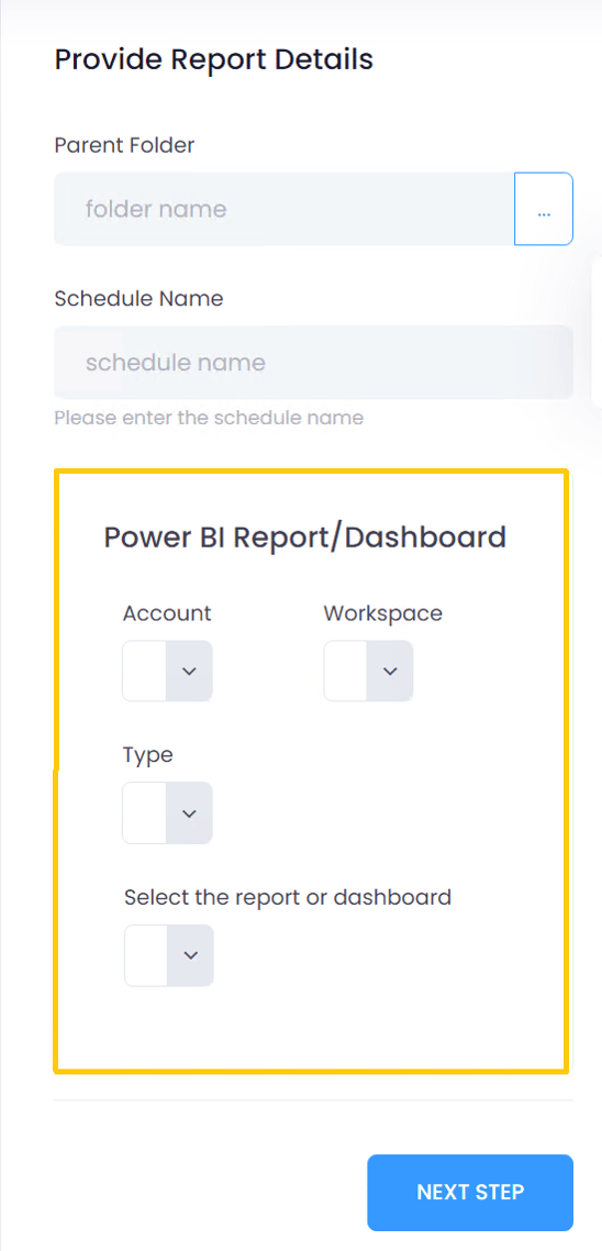 How do I create a Single schedule for a Power BI report in the PBRS Web ...