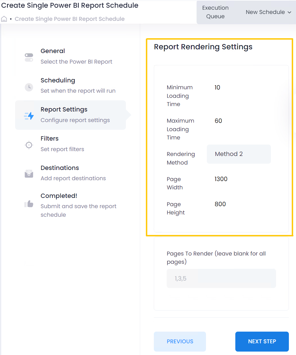 How do I create a Single schedule for a Power BI report in the PBRS Web ...