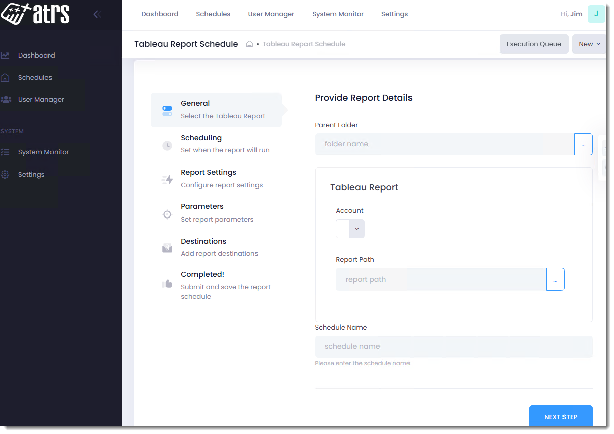 How do I create a Single Schedule for a Tableau report in the ATRS Web ...